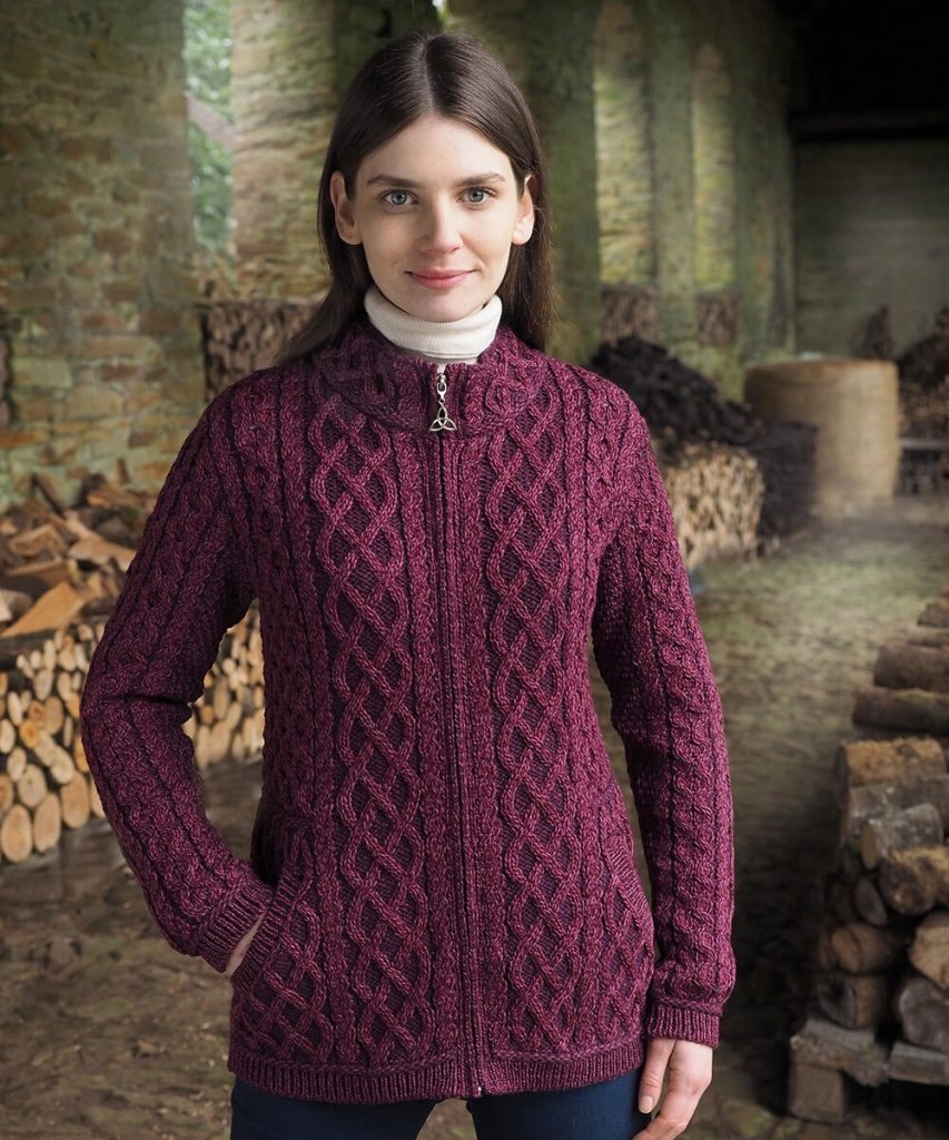 Aran Long Zipped Cardigan - Irish Handcrafts
